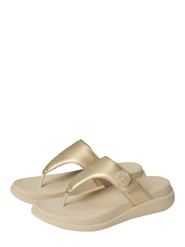 Fitflop F-mode Go Beadie-button Adjustable Flatform Toe-post Sandals - Gold