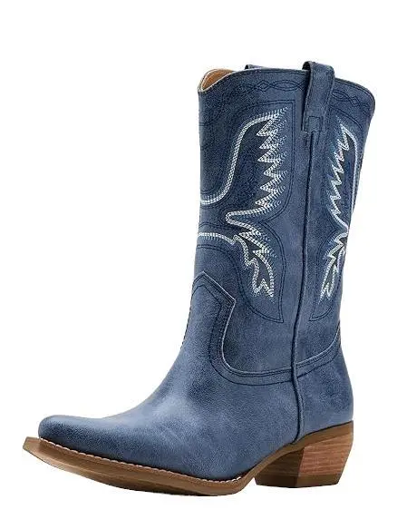 FRYE AND CO. Irlene Short Deco Stitch Cowboy Boots - Blue