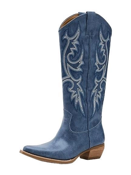 FRYE AND CO. Irlene Tall Deco Stitch Cowboy Boots - Blue