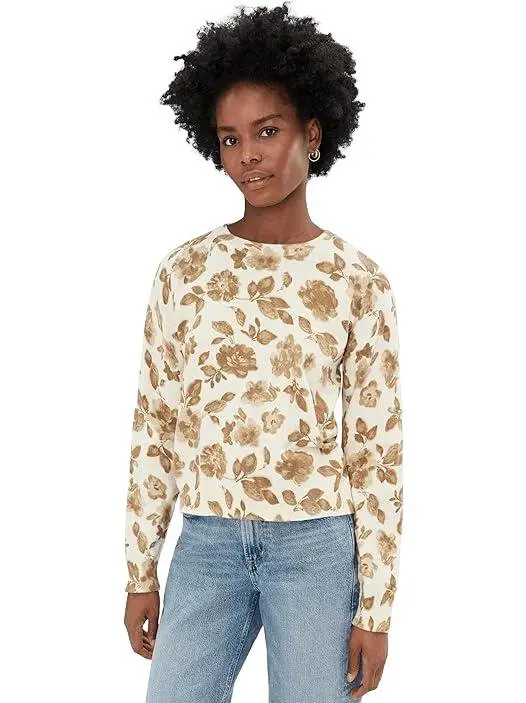 Vince Camuto Floral Printed Crew Neck Top - Tan