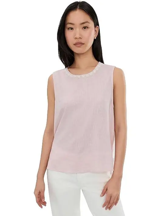 Vince Camuto Sleeveless Crew Neck Embellished Blouse - Pink Lilac