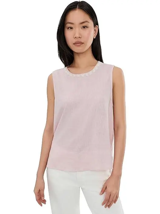 Vince Camuto Sleeveless Crew Neck Embellished Blouse - Pink
