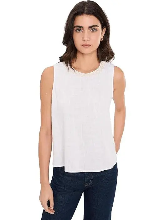 Vince Camuto Sleeveless Crew Neck Embellished Blouse - White