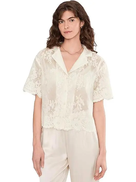 Vince Camuto Embroidered Lace Shirt - White