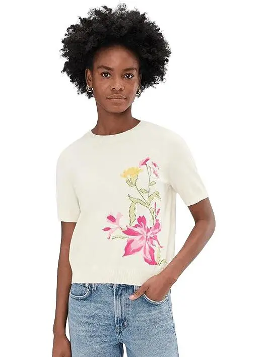 Vince Camuto Placed Print Crew Neck - White
