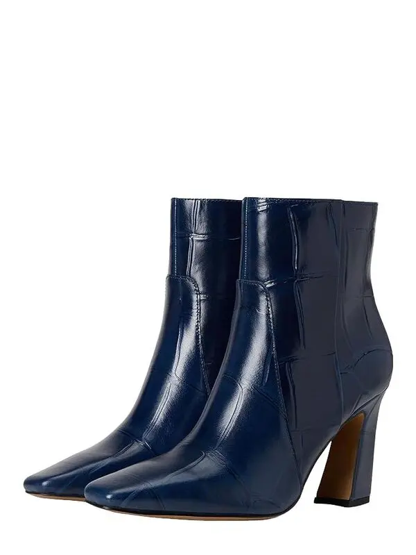 Vince Camuto Bayla Croc Embossed Pointed Toe High Heel Ankle Boots - Navy