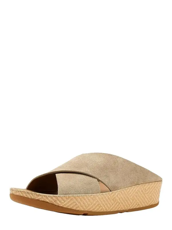 Fitflop Lulu Lux Graphic-weave Suede Crossover Wedge Slides - Brown