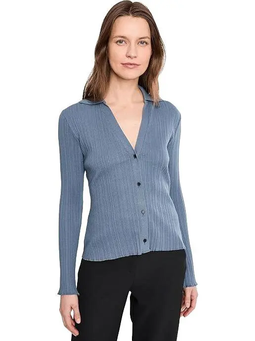 Vince Variegated Rib Polo - Blue