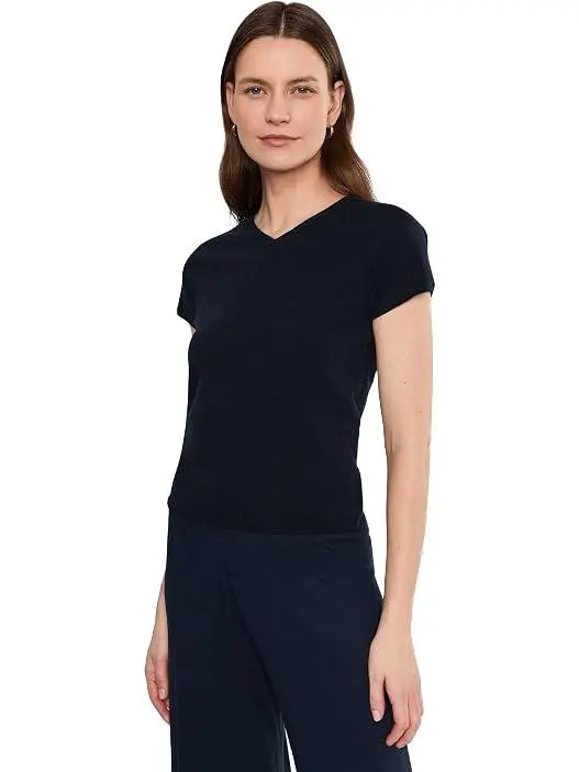 Vince High V-neck Short Sleeve Sweater - Eclipse