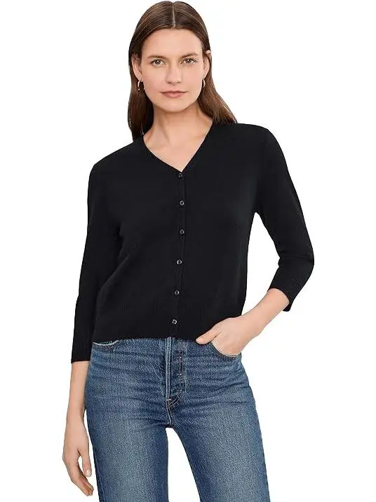 Vince Elbow Sleeve V-neck Cardigan - Black