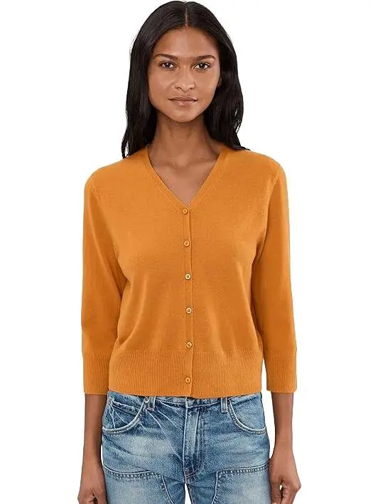 Vince Elbow Sleeve V-neck Cardigan - Orange