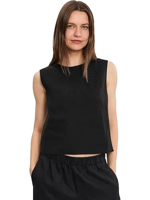 Vince Linen Blend Crew Neck Shell Top - Black
