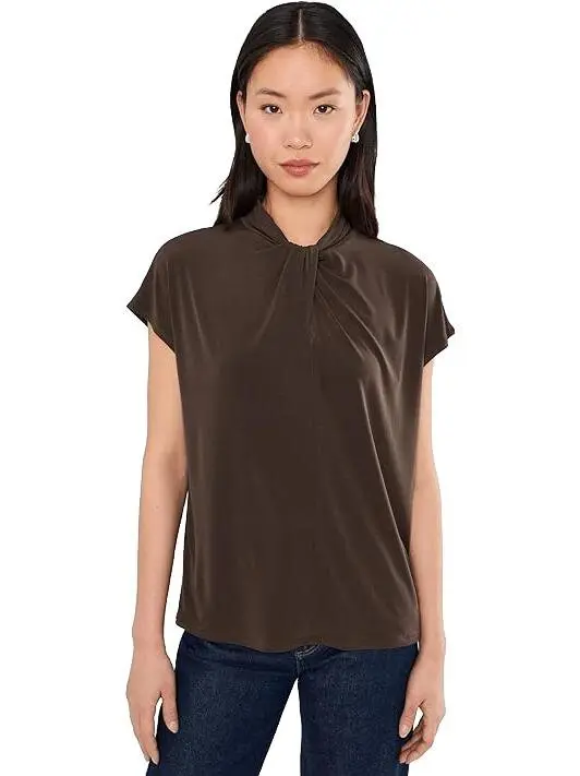Vince Cap Sleeve Twist Neck Top - Olive