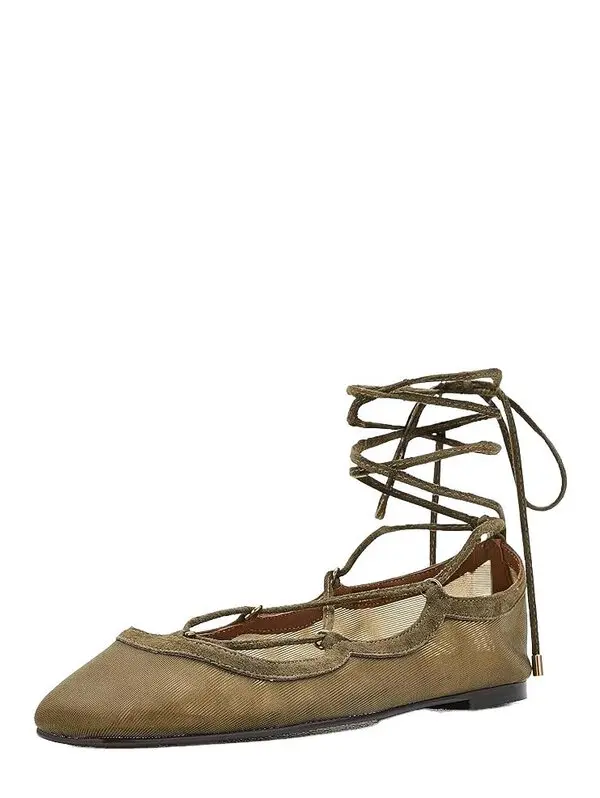 Madewell Greta Lace-up Ballet Flat In Mesh - Olive