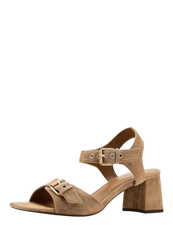 Madewell The Neeka Ankle-strap Heeled Sandal In Suede - Khaki