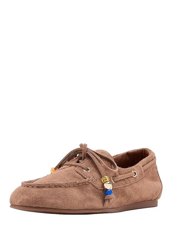 Madewell Suede Boat Shoes With Beaded Detail - Taupe