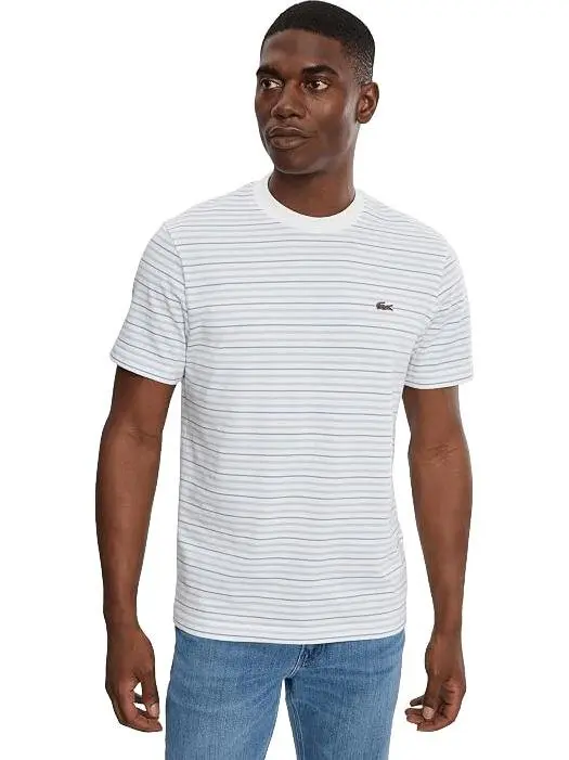 Lacoste Striped Cotton T-shirt T Shirt - Light Blue/white
