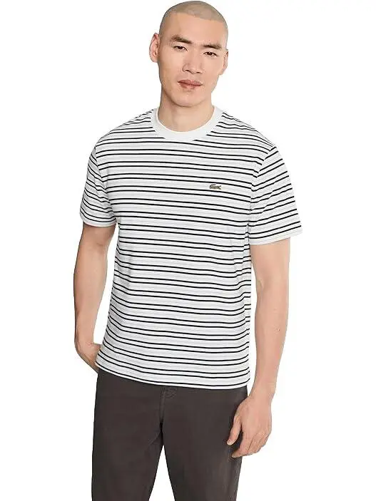 Lacoste Striped Cotton T-shirt T Shirt Blackbird - White