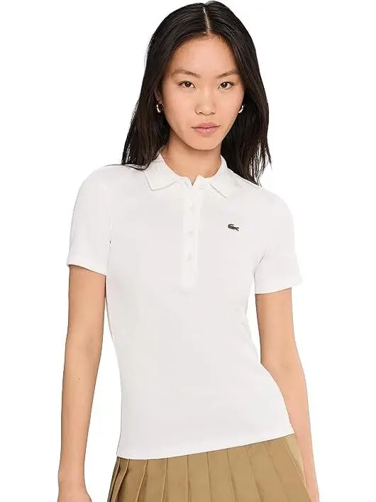Lacoste Slim Fit L.12.d Ribbed Cotton Polo Shirt - White