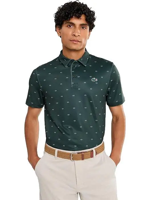 Lacoste Regular Fit Printed Golf Polo Shirt Clothing Flour/sinople - Navy