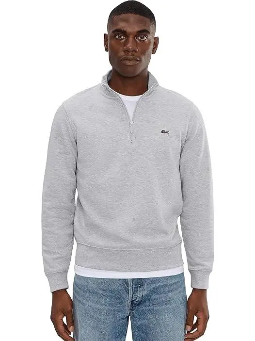 Lacoste High Neck Zipped Fleece Sweatshirt - Gray