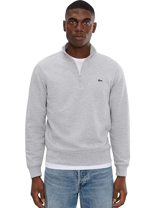 Lacoste High Neck Zipped Fleece Sweatshirt - Grey
