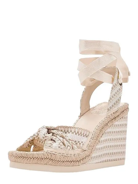 Vince Camuto Bealie Woven Lace-up Wedge Sandals - Bone