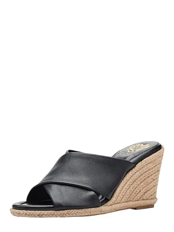 Vince Camuto Fisella Cross Band Espadrille Wedge Sandals - Black
