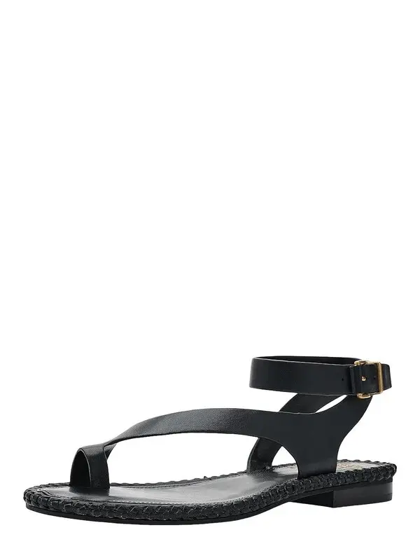 Vince Camuto Libahs Ankle Strap Toe Loop Flat Sandals - Black