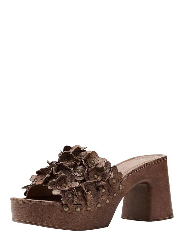 FRYE AND CO. Wylie Flower Embellished Chunky Heel Slides - Auburn