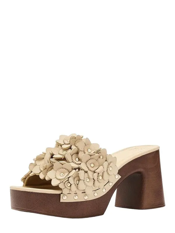 FRYE AND CO. Wylie Flower Embellished Chunky Heel Slides - Tan