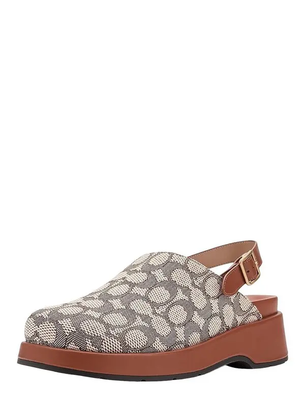COACH Sculpted C Platform Clog In Signature Textile Jacquard - Beige