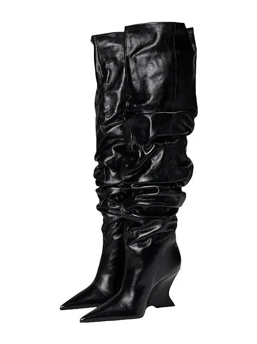Schutz Siena Over The Knee Slouch Wedge Boots - Black