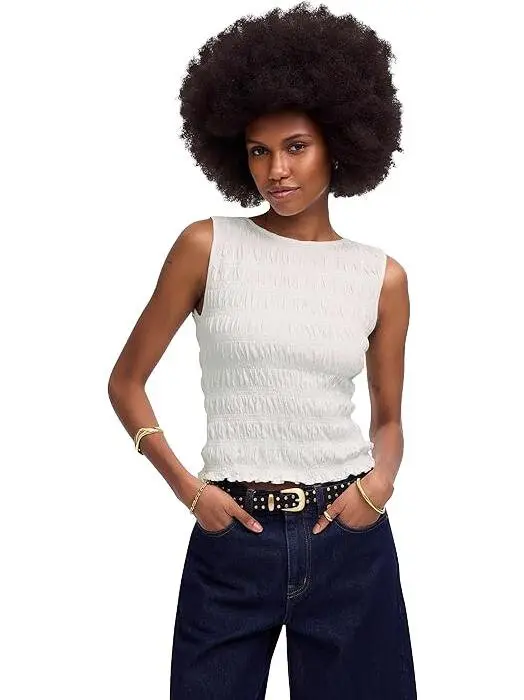 Madewell Smocked Boatneck Tank - White