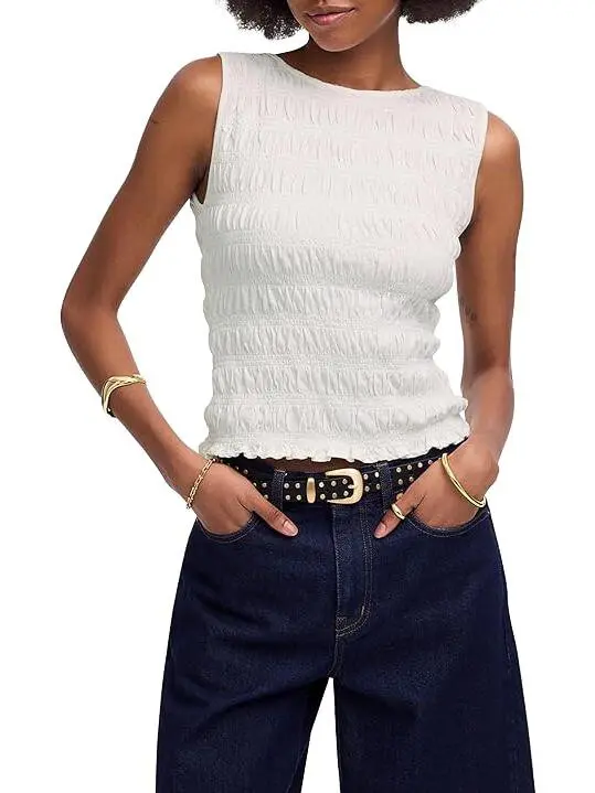 Madewell Smocked Boatneck Tank - White