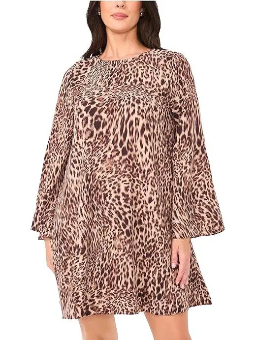 Vince Camuto Bell Sleeve A-line Dress With Animal Print - Gray
