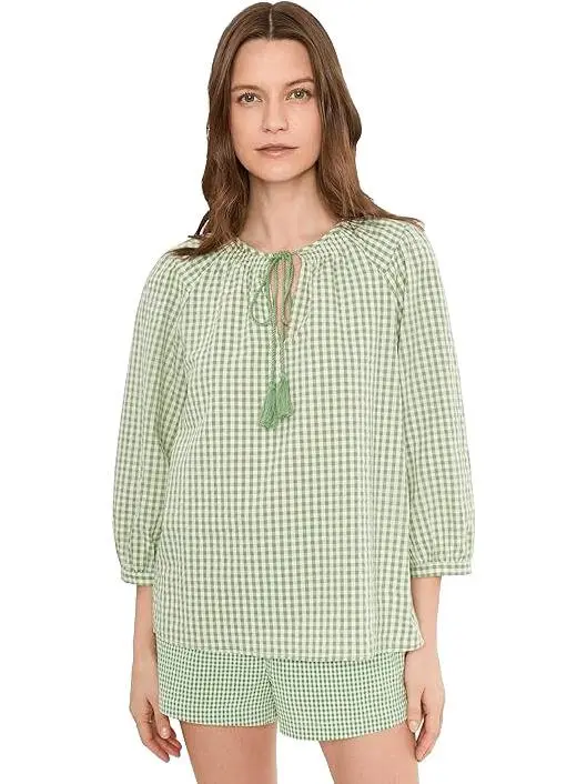 Vince Camuto Tie Neck Peasant Sleeve Blouse - Green