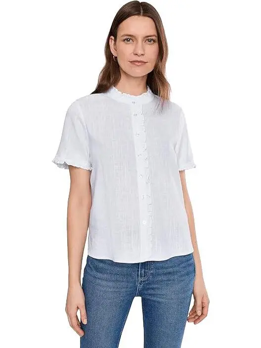 Vince Camuto Short Sleeve Ruffled Button-down Shirt - White