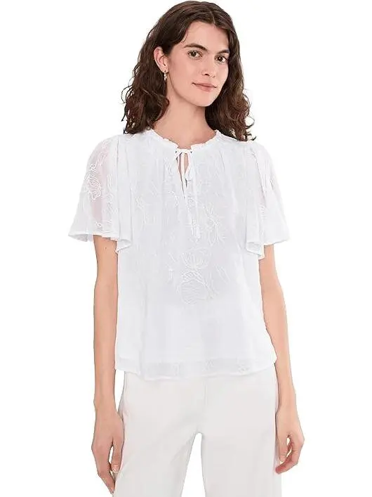 Vince Camuto Tie Neck Blouse With Princess Sleeves - White