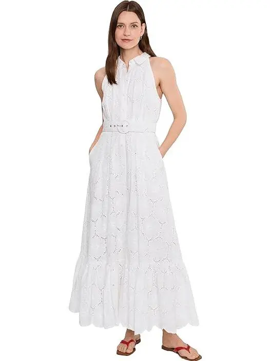 Vince Camuto Collared Sleeveless Embroidered Maxi Dress - White