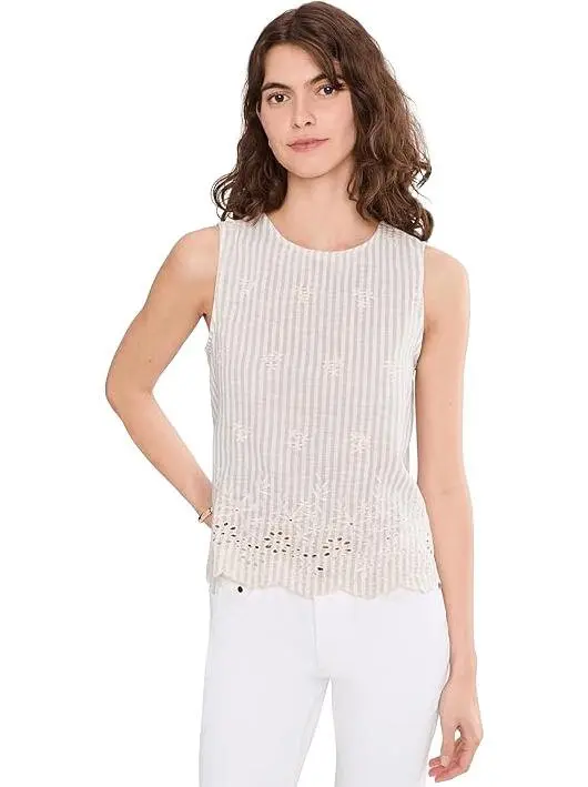 Vince Camuto Sleeveless Crewneck Blouse With Embroidered Details - Bone