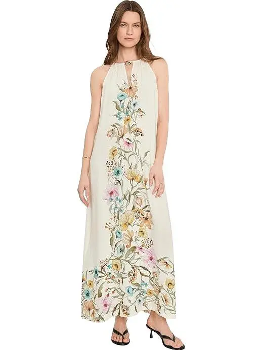 Vince Camuto High Neck Floral Print Flowy Maxi Dress - White