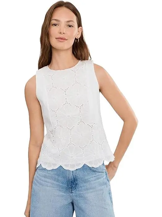 Vince Camuto Embroidered Sleeveless Blouse - White