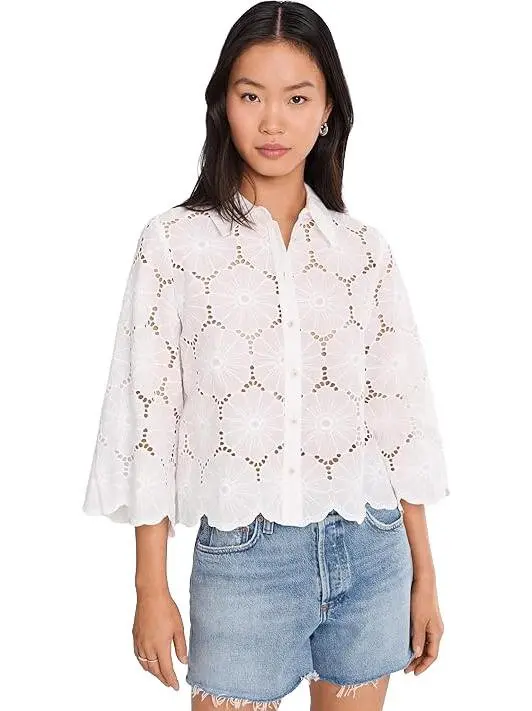 Vince Camuto Embroidered Cotton Shirt - White