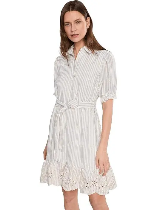 Vince Camuto Striped Puff Sleeve Mini Dress - Birch
