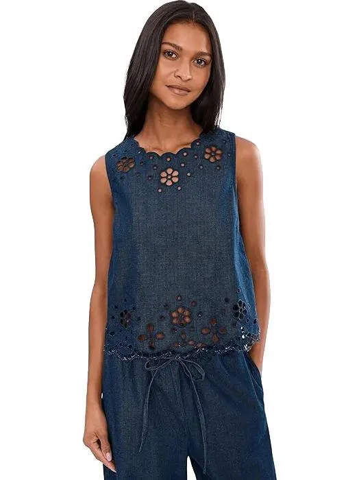 Madewell Embroidered Denim Shell Top - Navy