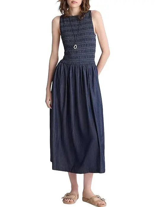 Madewell Denim Smocked Boatneck Maxi Dress - Navy