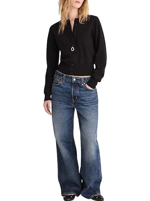 Madewell Button-front Cardigan In 100% Cotton - Black