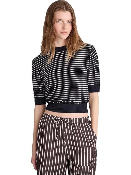 Madewell Textural-stitch Crewneck Sweater In 100% Cotton - Navy