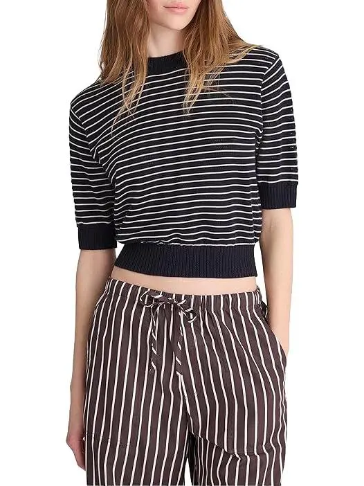 Madewell Textural-stitch Crewneck Sweater In 100% Cotton - Navy